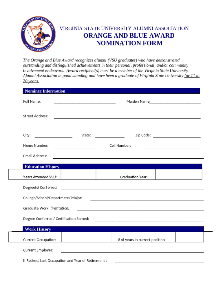 orange and blue award nomination Doc Template | pdfFiller