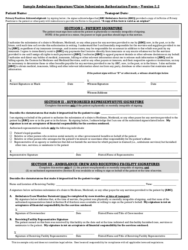 Fillable Online Sample Ambulance Signature FormPROVIDERS Fax Email ...