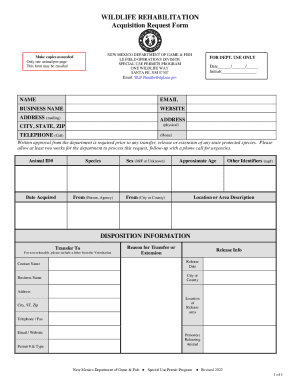 Fillable Online WILDLIFE REHABILITATION Acquisition Request Form Fax Email Print - pdfFiller