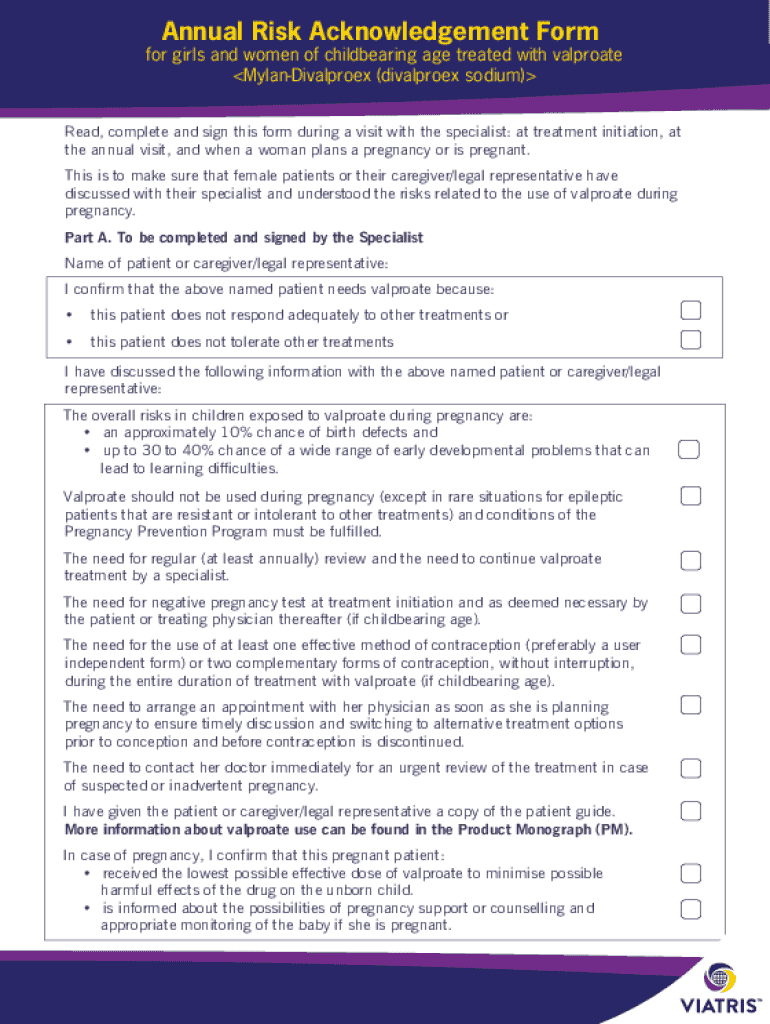 Fillable Online Annual risk acknowledgement form Patient v3 Fax Email Print - pdfFiller