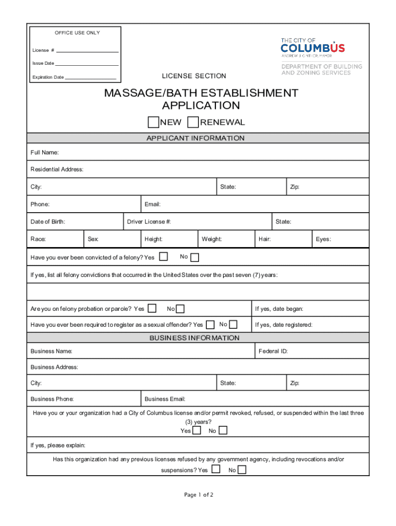 Fillable Online Application for Registration to Operate a Massage ...