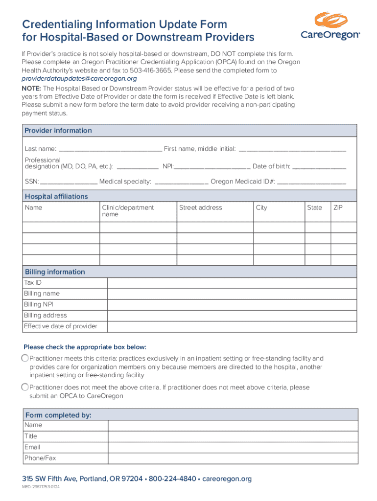 Fillable Online Oregon Provider Information Update Form Fax Email Print ...