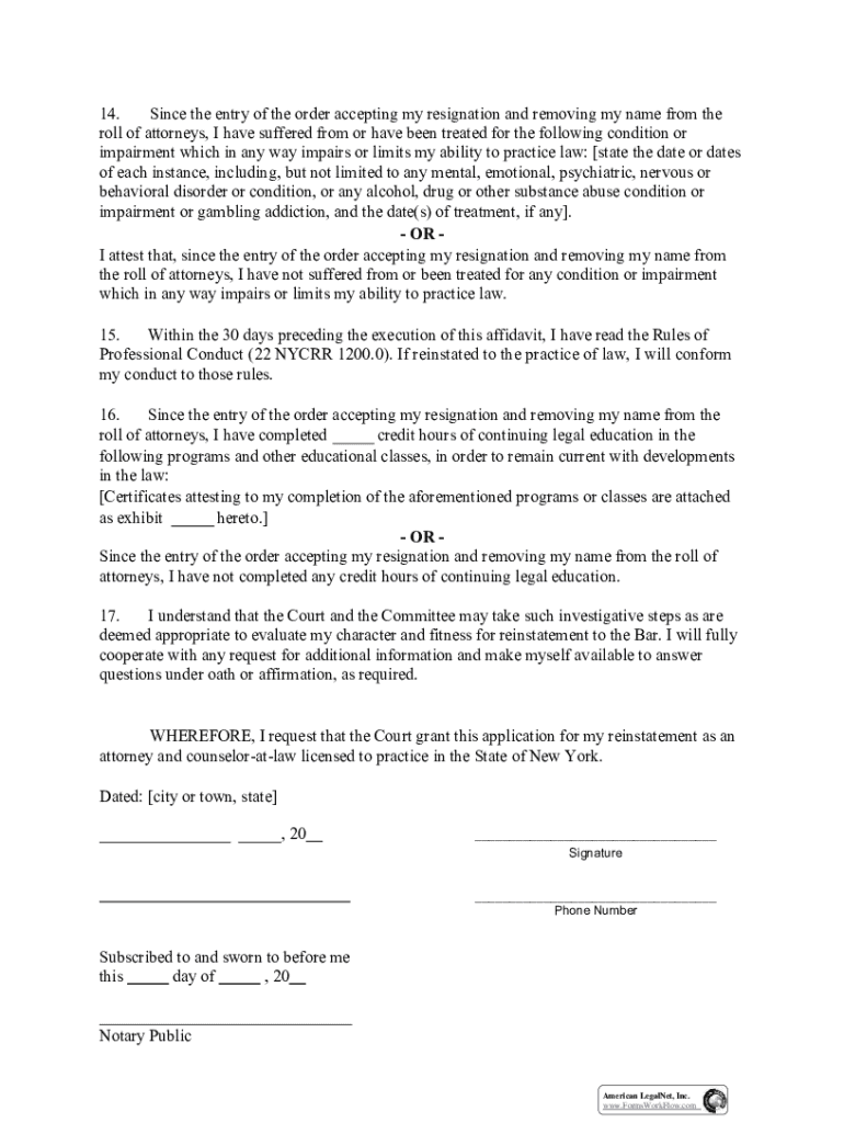 Fillable Online Affidavit In Support Of Application To Resign Non ...