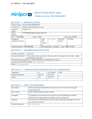 Fillable Online SAFETY DATA SHEET (SDS) Product name: 100 mM NaOH Fax ...