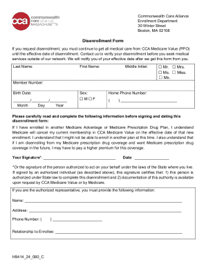 Fillable Online CCA MA Medicare Value (PPO) Disenrollment Form Fax ...