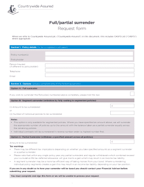 Fillable Online Full/partial surrender Request form Fax Email Print ...