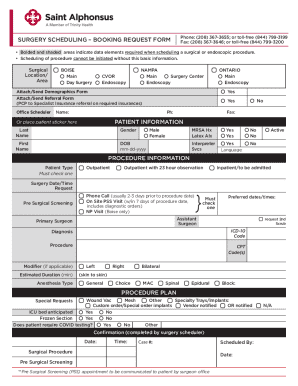 Fillable Online www saintalphonsus Surgery Scheduling - Booking Request Fillable Form Fax Email ...