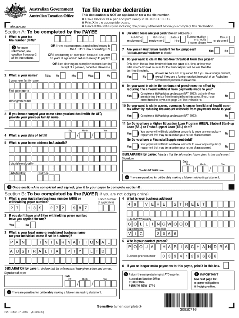 Fillable Online To apply for a TFN, go to ato Fax Email Print - pdfFiller