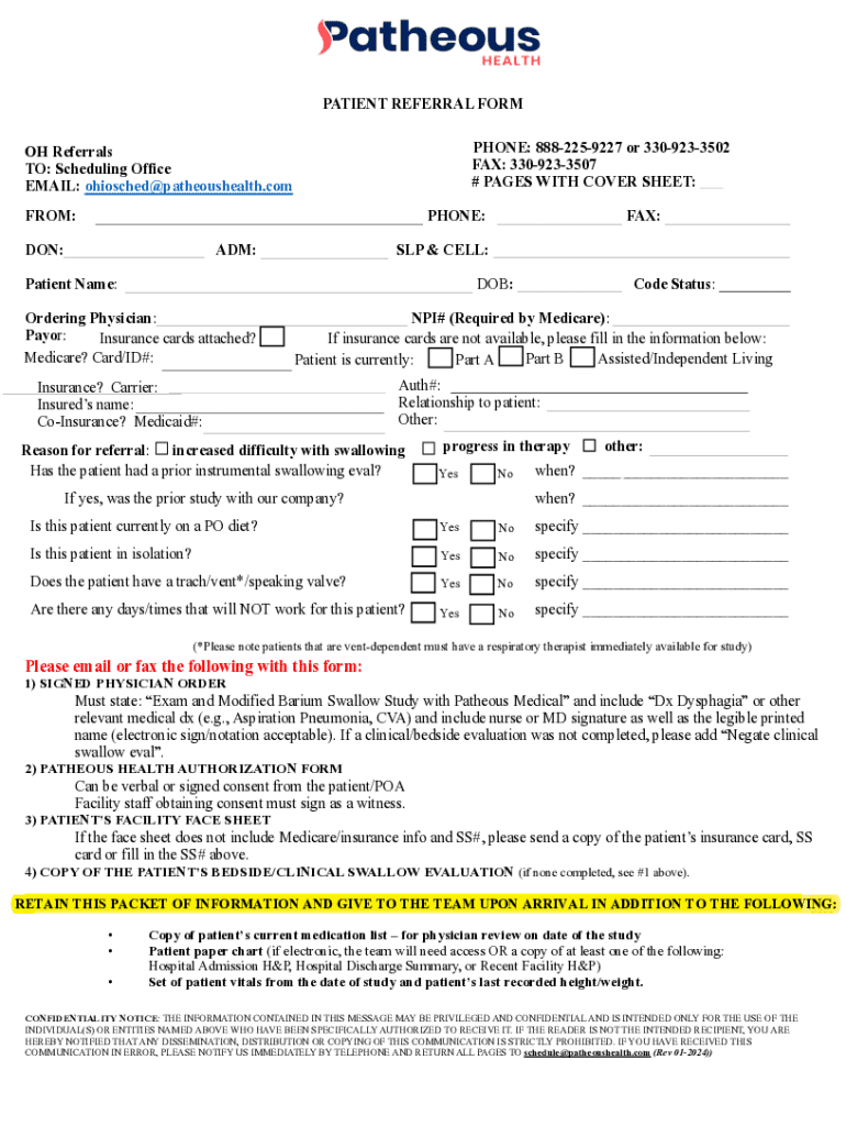 Fillable Online PATIENT SCHEDULING/REFERRAL FORM OhioHealth Fax Email ...