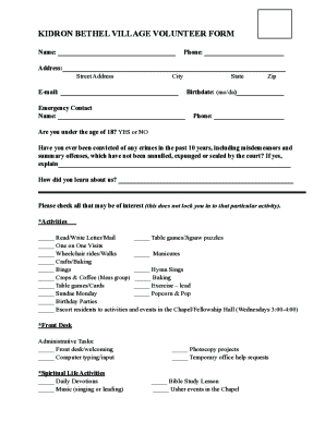 Fillable Online KIDRON BETHEL VILLAGE VOLUNTEER FORM Fax Email Print ...