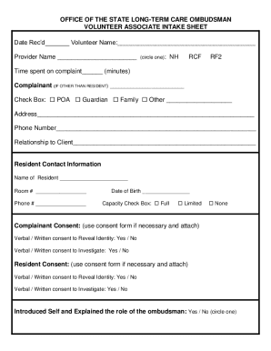 Fillable Online VOLUNTEER COMPLAINT INTAKE SHEET Fax Email Print ...