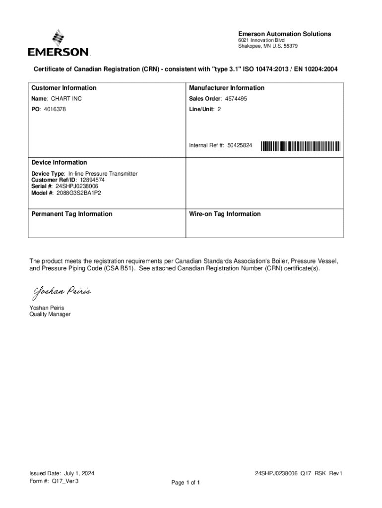 Fillable Online Certificate of Canadian Registration (CRN) Fax Email ...