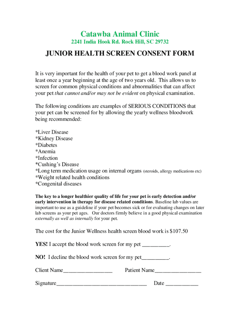 Fillable Online Senior HealthScreen Consent Form Fax Email Print ...
