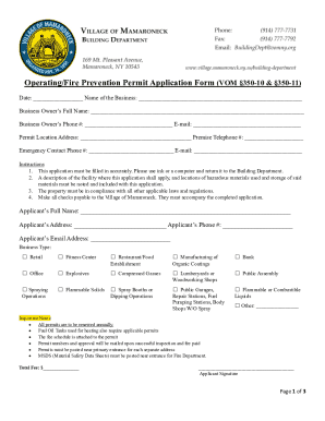 Fillable Online Operating/Fire Prevention Permit Application Form (VOM ...