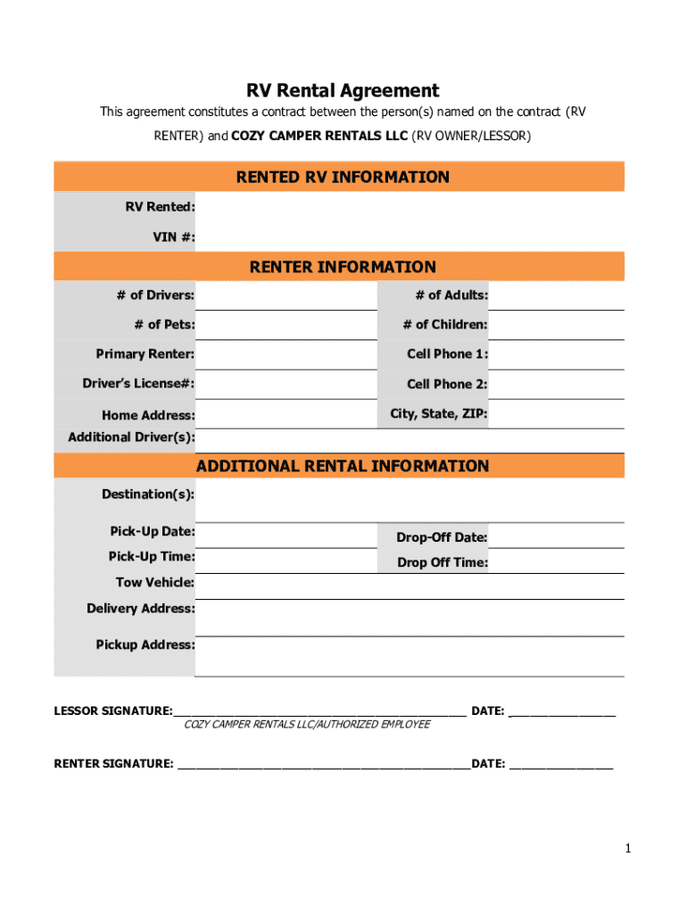 Fillable Online Rv Space Rental Agreement Oregon. RV Lots for Rent in ...