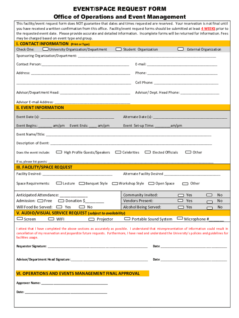 Fillable Online EVENT/SPACE REQUEST FORM Office of Operations and ... Fax Email Print - pdfFiller