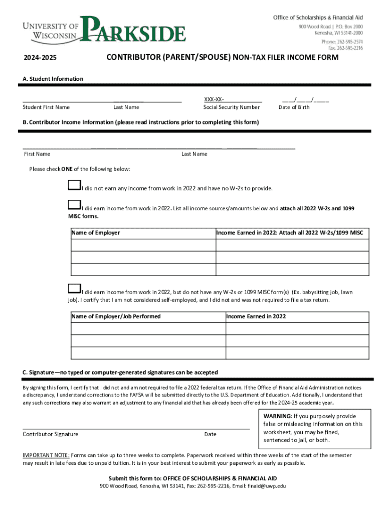Fillable Online 2024-25-Contributors-Non-Tax-Filer-Income-Form- ... Fax ...