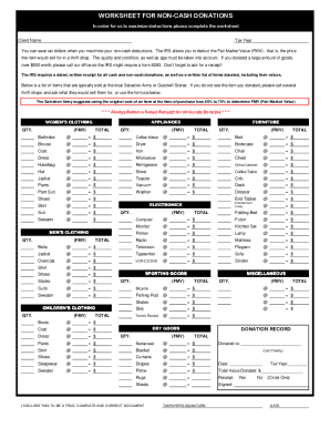 Fillable Online Worksheet for Non-Cash Donations.xls Fax Email Print ...