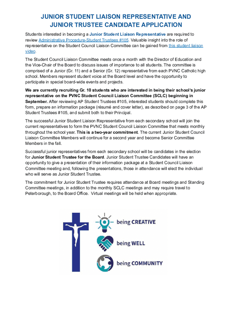 Fillable Online Junior Student Liaison Representative Application Form ...