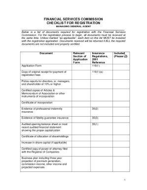 Fillable Online financial services commission checklist for registration - ... Fax Email Print ...