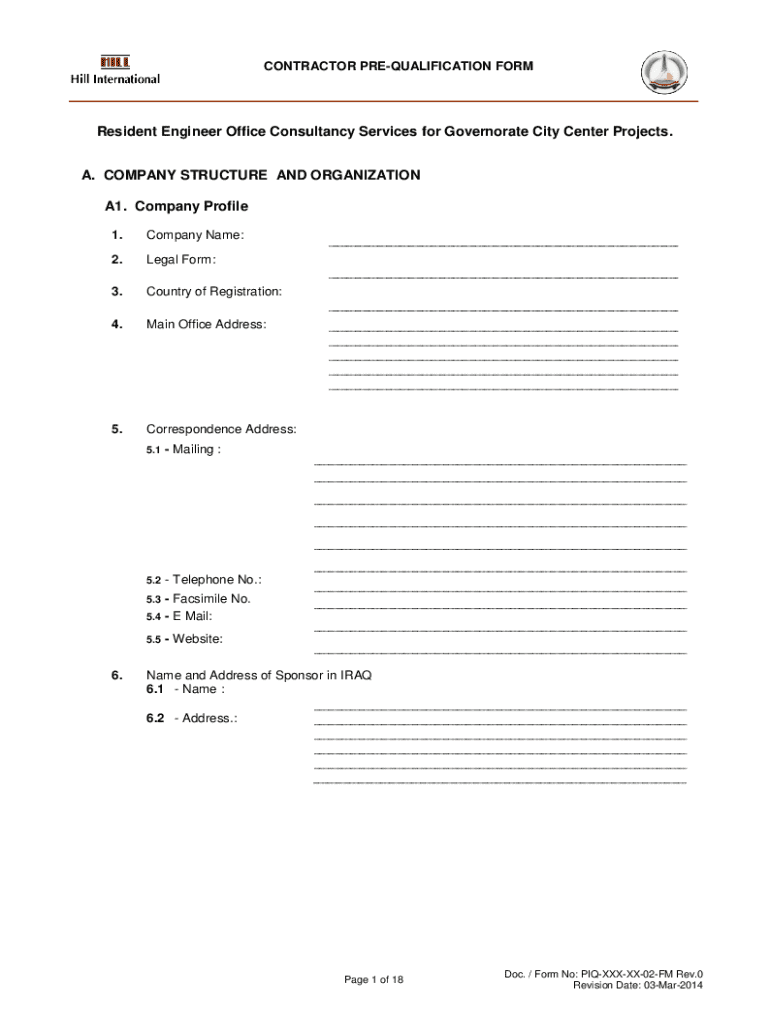 Fillable Online CONTRACTOR PREQUALIFICATION STATEMENT Fax Email Print - pdfFiller