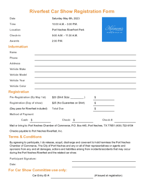 Fillable Online Riverfest Car Show Registration Form Fax Email Print ...