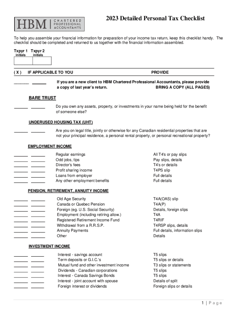 2023 Detailed Personal Tax Checklist 2023 Detailed Personal Tax ...
