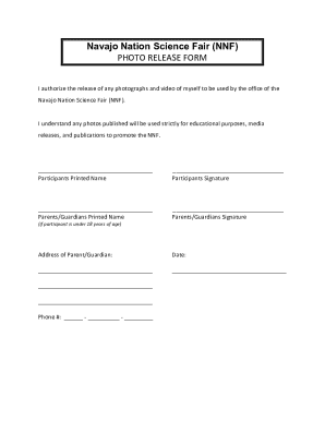 Fillable Online Navajo Nation Science Fair (NNF) PHOTO RELEASE FORM Fax ...