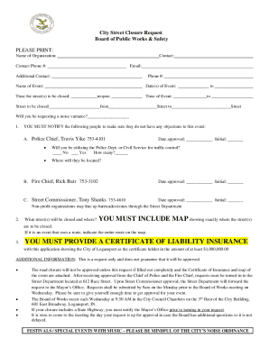 Fillable Online Form CenterStreet / Parking Lot Closure Request Form ...