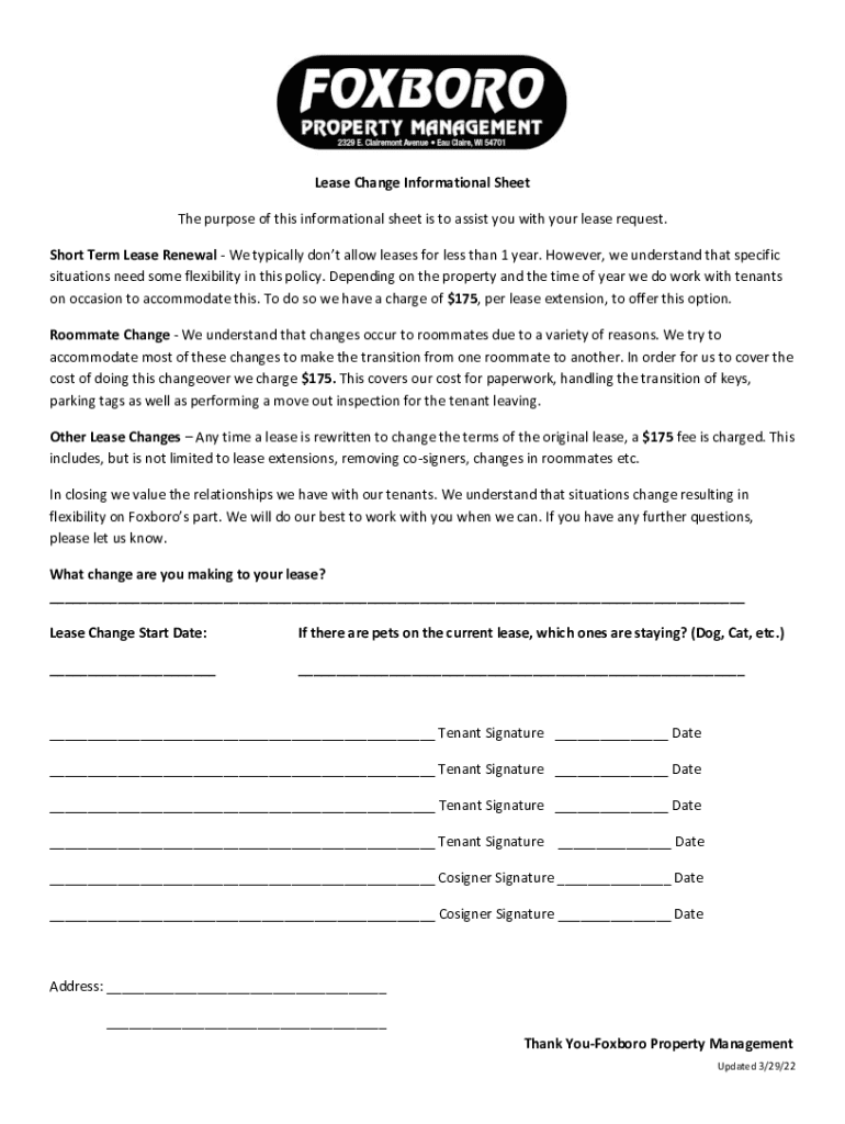 Fillable Online Lease Change Informational Sheet Fax Email Print ...