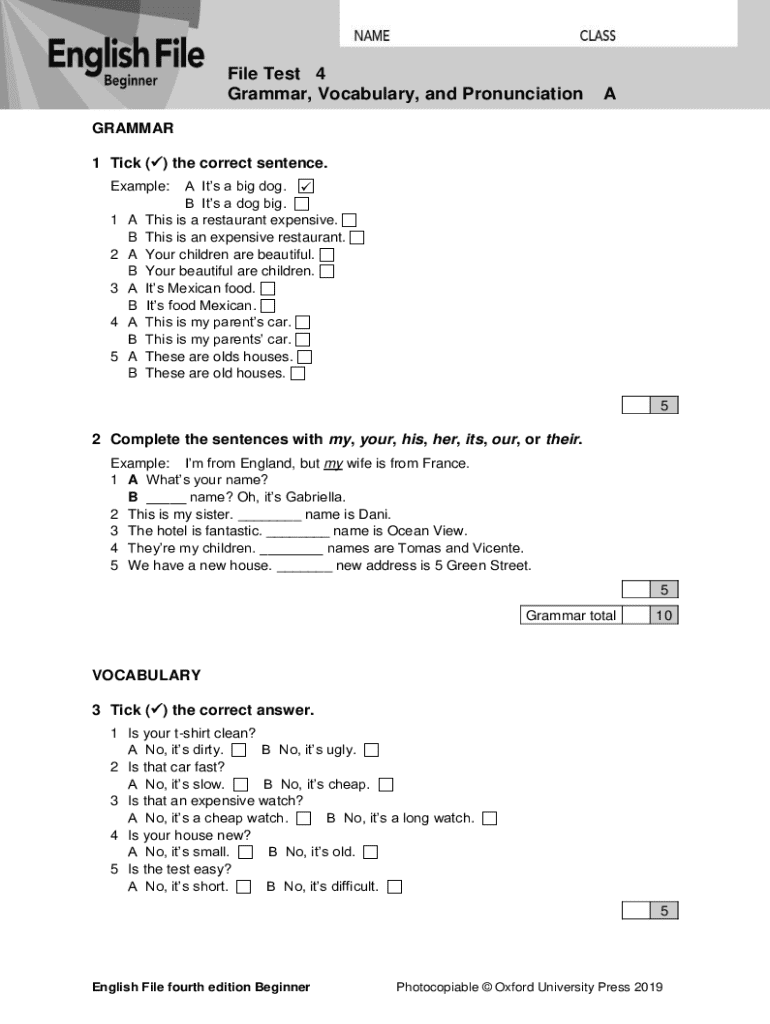 Grammar, Vocabulary, and Pronunciation File Test 4 - pdfFiller