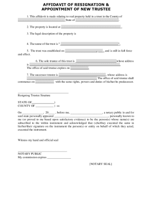 Fillable Online AFFIDAVIT OF RESIGNATION & APPOINTMENT OF NEW TRUSTEE ...