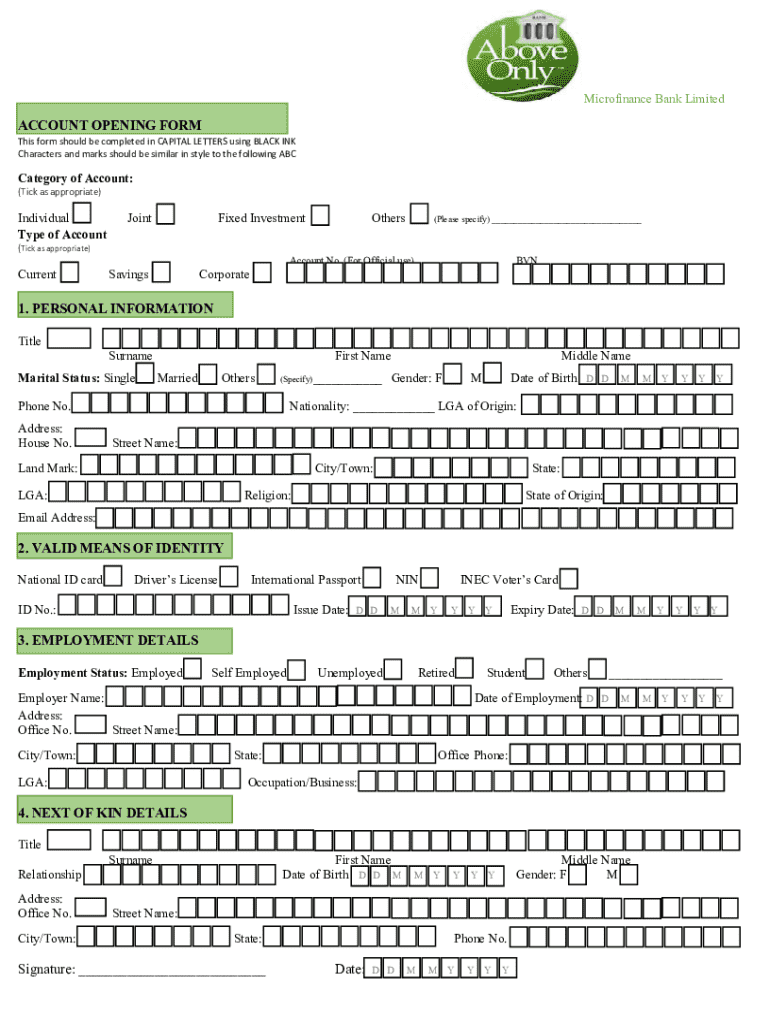 Fillable Online ACCOUNT OPENING FORM - Above Only Fax Email Print - pdfFiller