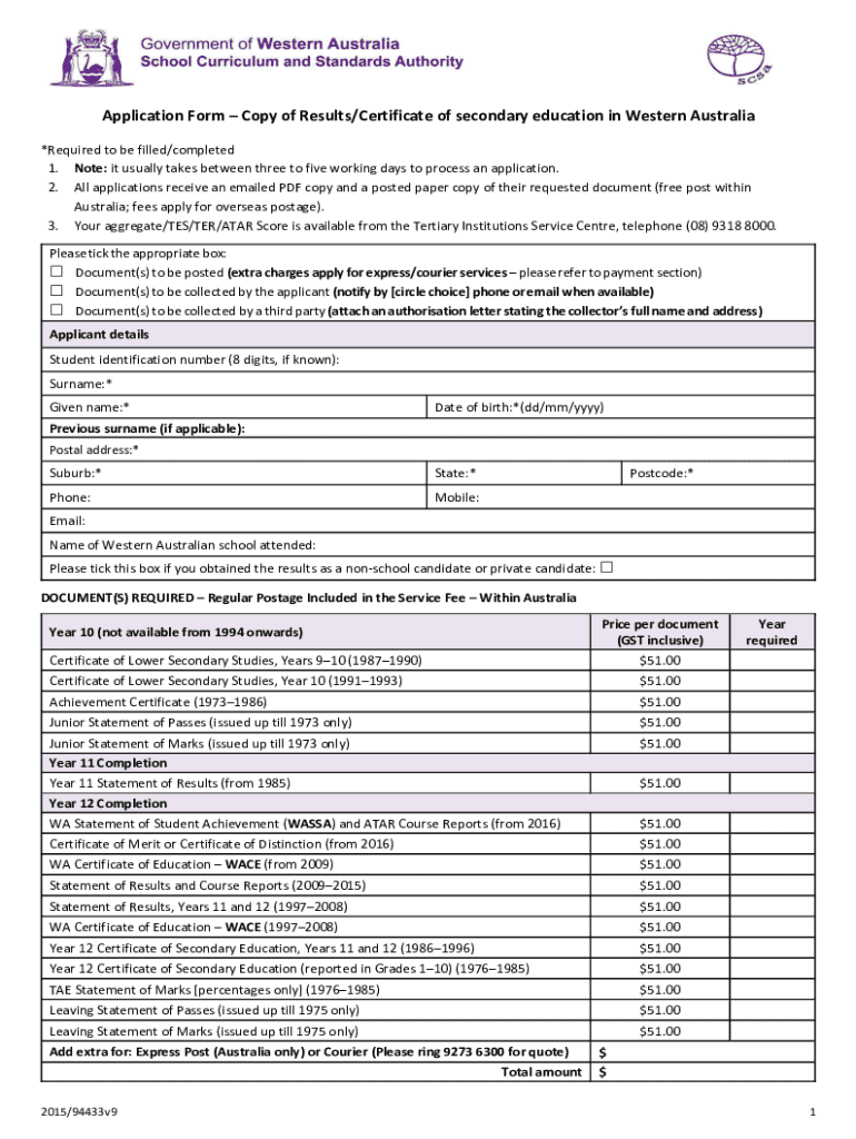 Fillable Online Application FormCopy of Results/Certificate of ... Fax ...