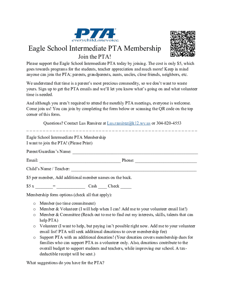 Fillable Online Eagle School Intermediate PTA Membership Form Fax Email Print - pdfFiller