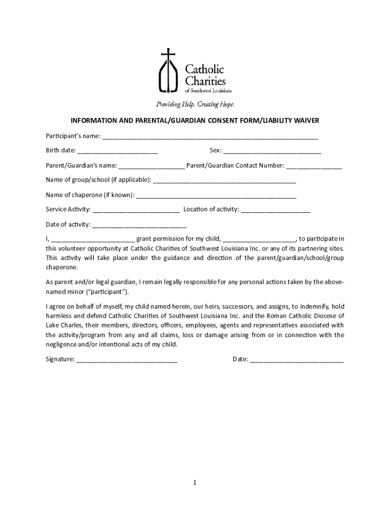 Fillable Online FAMILY CONSENT FORM AND LIABILITY WAIVER Parent ...