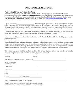 PHOTO RELEASE Please print, fill out and return this . Doc Template | pdfFiller