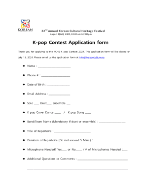 Fillable Online K-pop Contest Application form Fax Email Print - pdfFiller