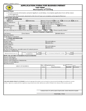 Application Form for Business Permit APPLICATION FORM FOR BUSINESS ...