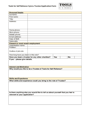 Fillable Online Tools for Self Reliance Cymru Trustee Application Form ...