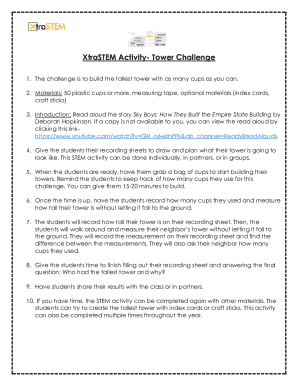Fillable Online Creating the Tallest Cup Tower: A STEM Challenge Fax ...