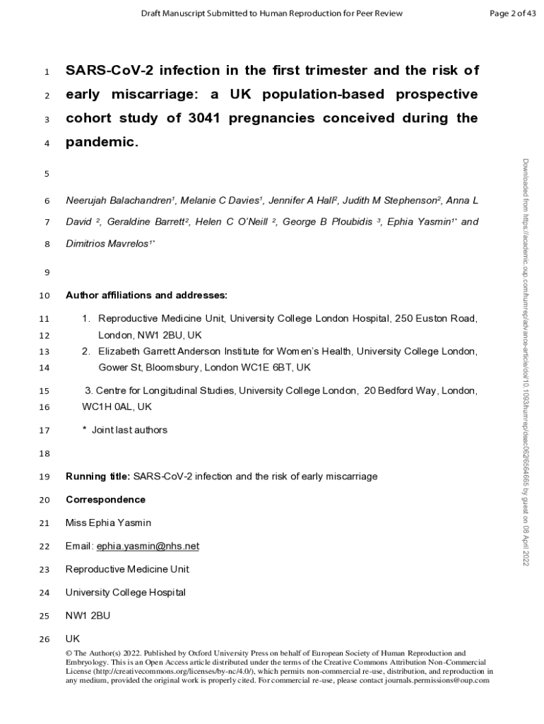 Fillable Online SARS-CoV-2 infection in the first trimester and the ...