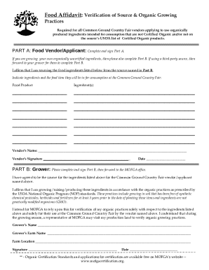 Fillable Online Food Affidavit: Verification of Source & Organic ...