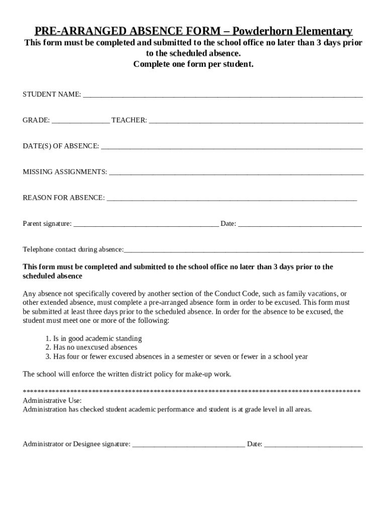Attendance Policy and Prearranged Absence Doc Template | pdfFiller
