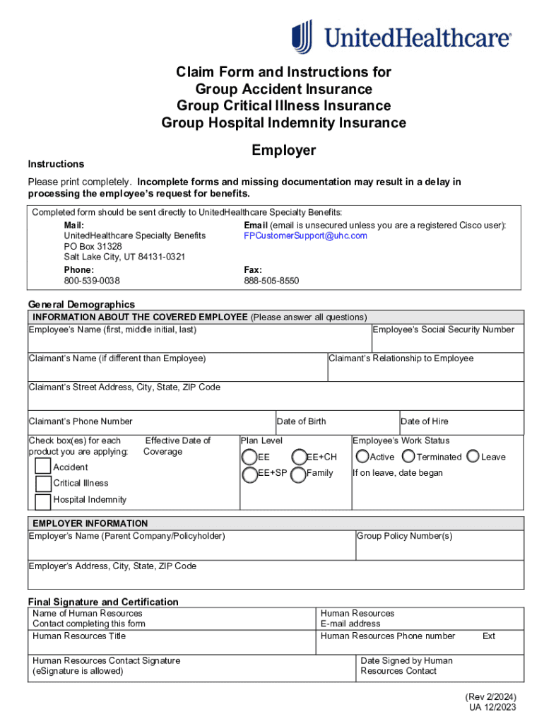 Fillable Online Claim Form for Group Accident Critical Illness and ...