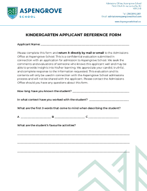 Fillable Online Kindergarten Applicant Reference Form Fax Email Print ...