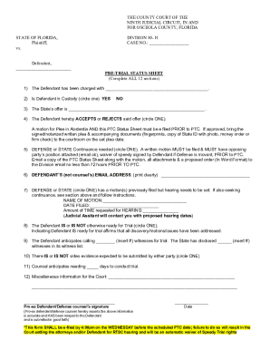 Fillable Online Jury Pre-Trial Order - Ninth Judicial Circuit Court of ...
