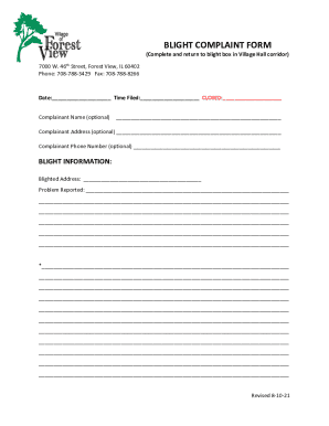 Fillable Online Blight Complaint Form - Village of Forest View ...