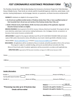 Fillable Online FSST CORONAVIRUS ASSISTANCE PROGRAM FORM Fax Email ...