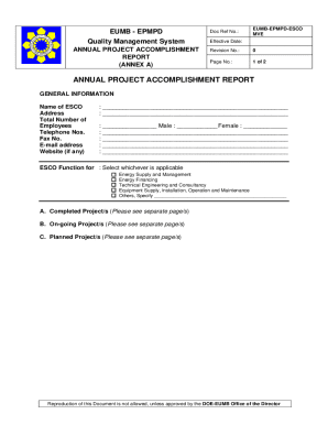 ANNUAL PROJECT ACCOMPLISHMENT REPORT EUMB - EPMPD - pdfFiller